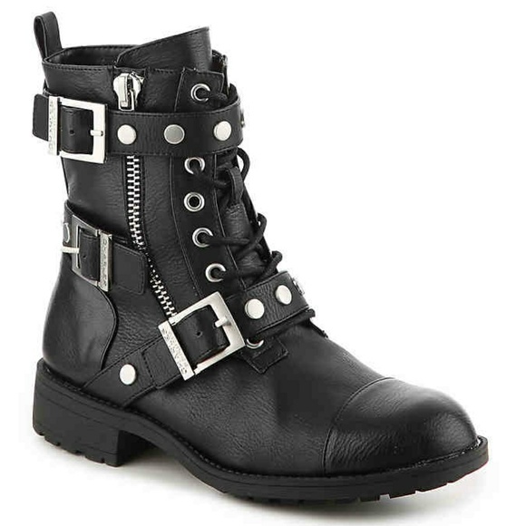 Charles David | Shoes | Charles David Silver Buckle Moto Combat Boots ...
